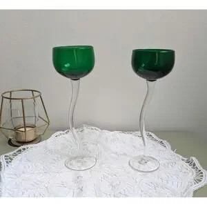 Dining | Vintage Green Wine Glass Set Of 2 Emerald Glass Goblet Twisted ...